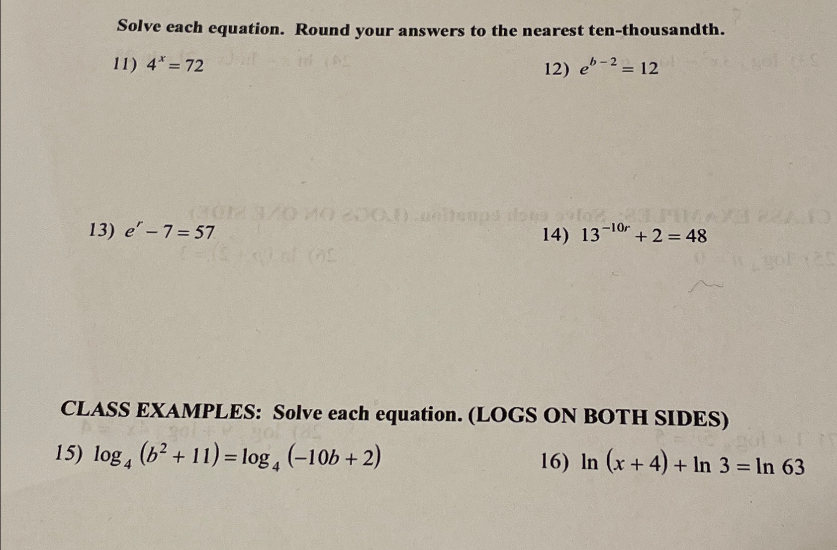 Solved Solve each equation. Round your answers to the | Chegg.com