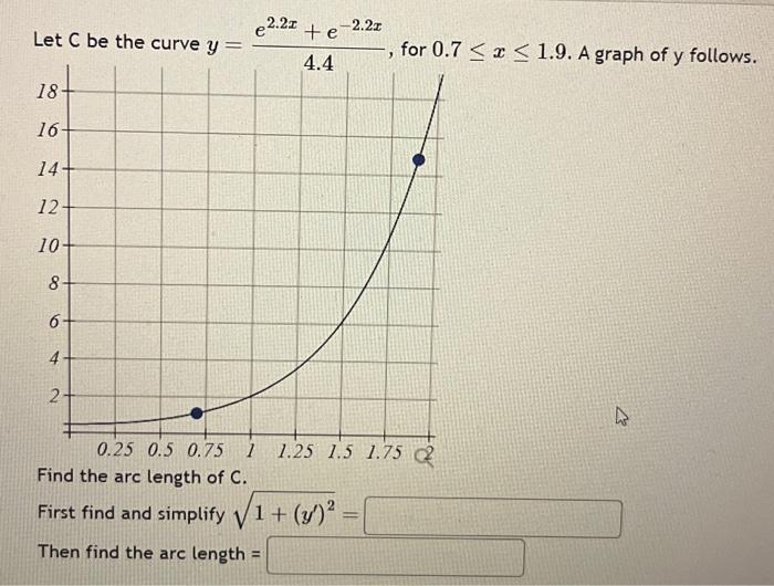 Solved Let C be the curve y=11e2.2x+e−2.2x, for 0.7≤x≤1.9. A | Chegg.com