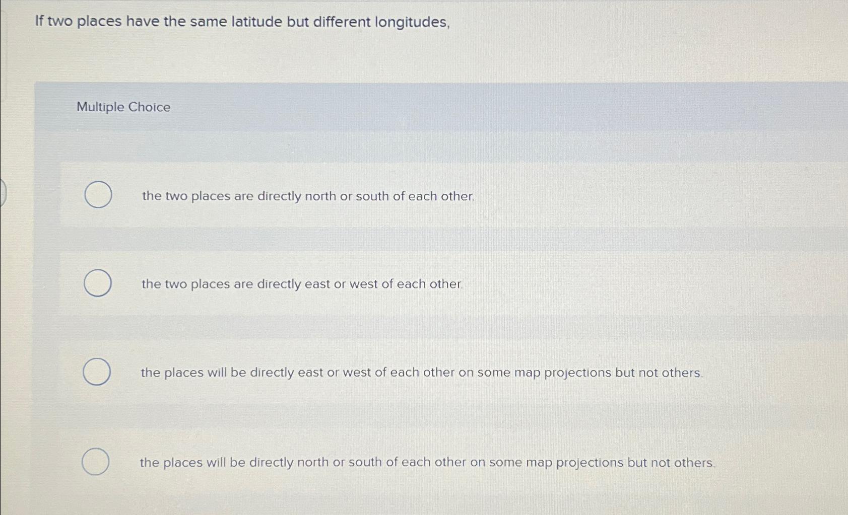 Solved If two places have the same latitude but different | Chegg.com