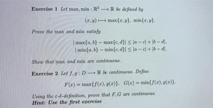 Solved Exercise 1 Let max, min: R2 — R be defined by (x, y) | Chegg.com