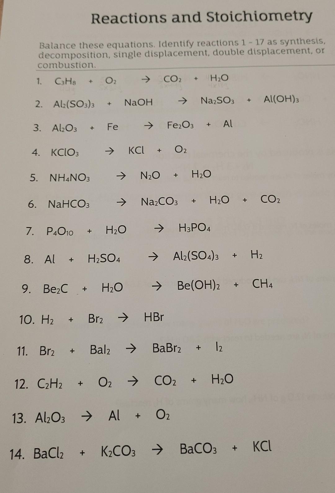 Solved Reactions and Stoichiometry Balance these equations. | Chegg.com