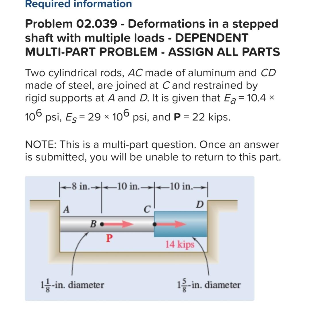 Solved Problem 02.039 - Deformations in a stepped shaft with | Chegg.com
