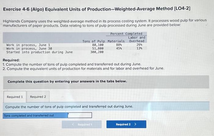 Solved Exercise 4-6 (Algo) Equivalent Units of | Chegg.com