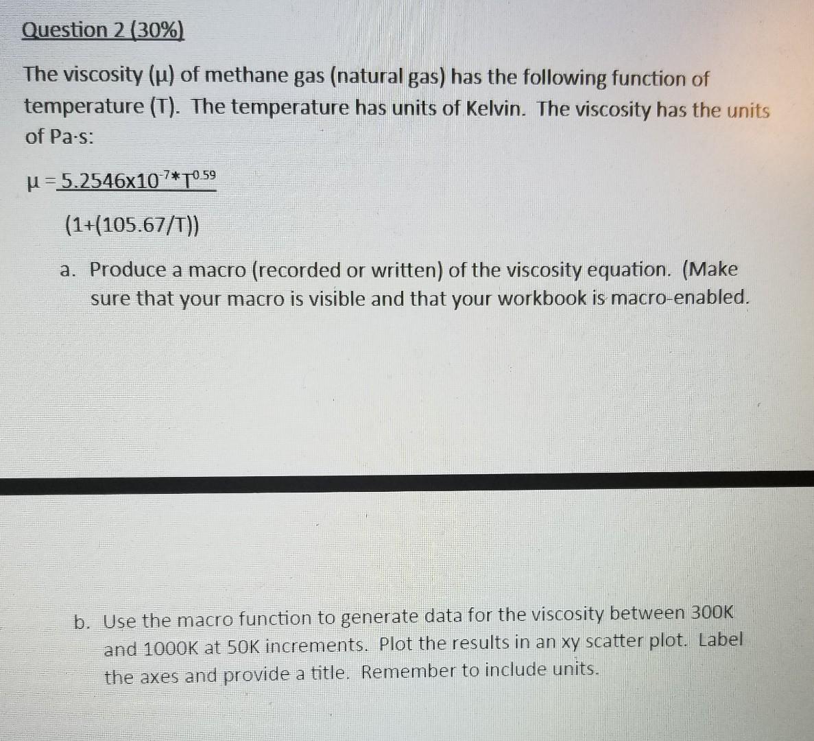 Solved Question 2 (30%) The viscosity (u) of methane gas | Chegg.com
