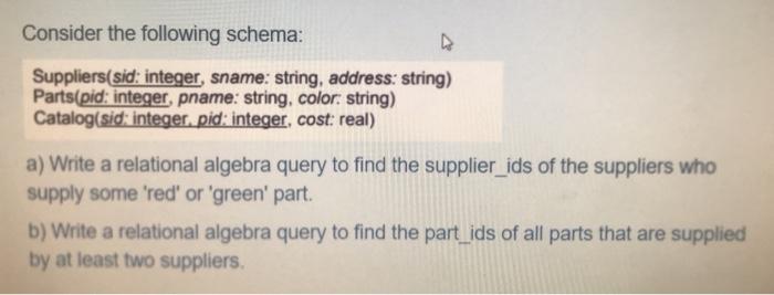 Solved Consider The Following Schema Supplierssid 
