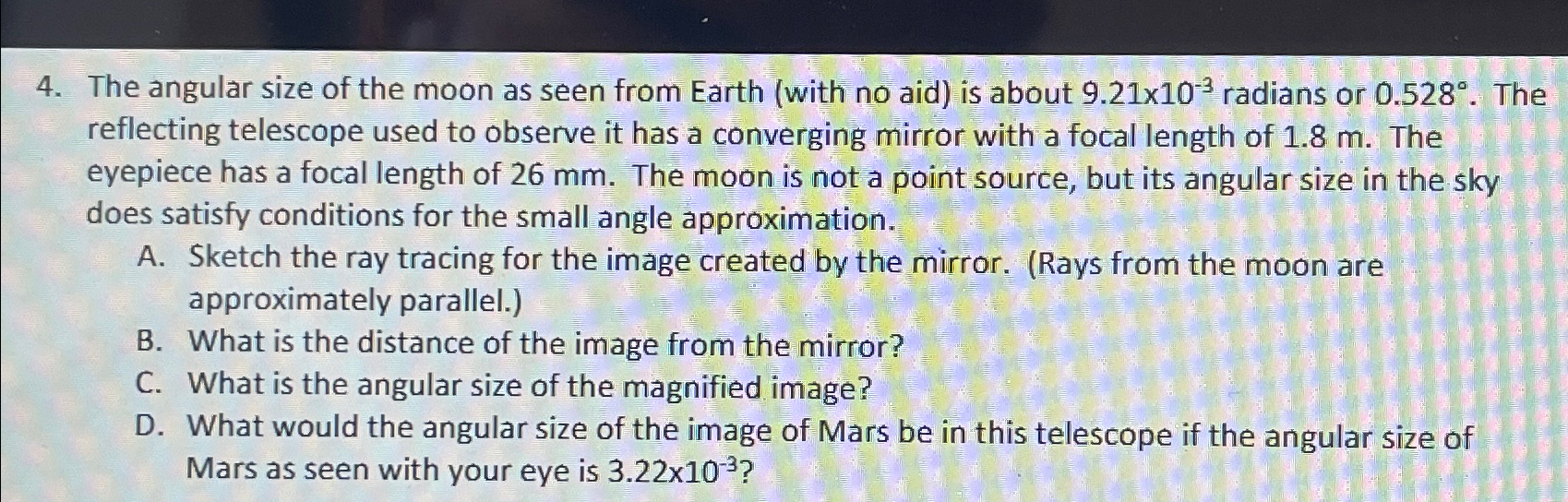 Solved The angular size of the moon as seen from Earth (with | Chegg.com