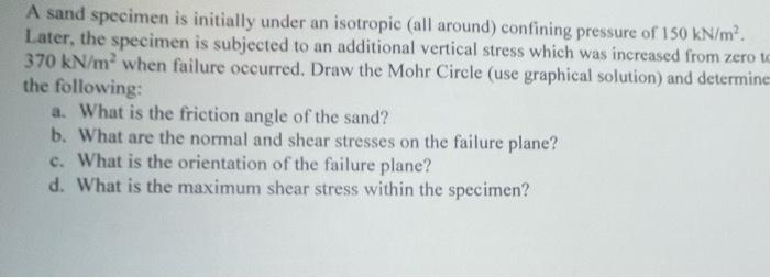 Solved A sand specimen is initially under an isotropic (all | Chegg.com