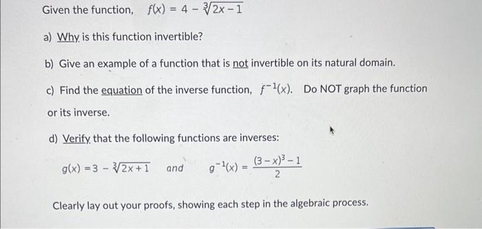 Solved Given the function, f(x)=4−32x−1 a) Why is this | Chegg.com