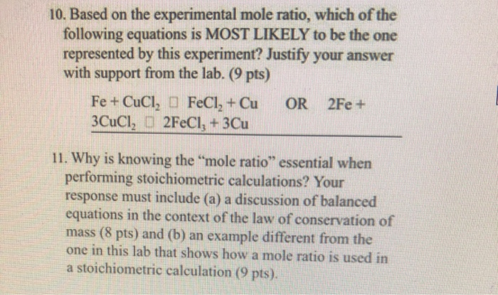 Solved 10. Based on the experimental mole ratio, which of | Chegg.com