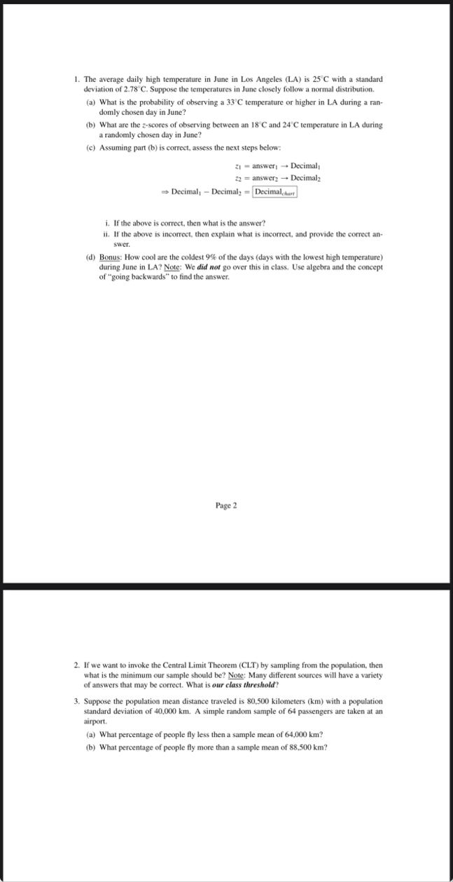 Solved The average daily high temperature in June in Los | Chegg.com