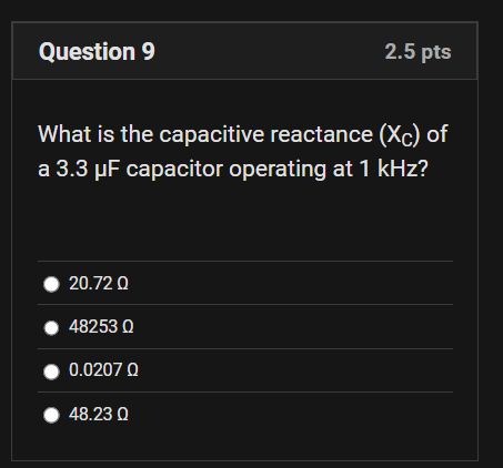 Solved Question 9What is ﻿the capacitive reactance | Chegg.com