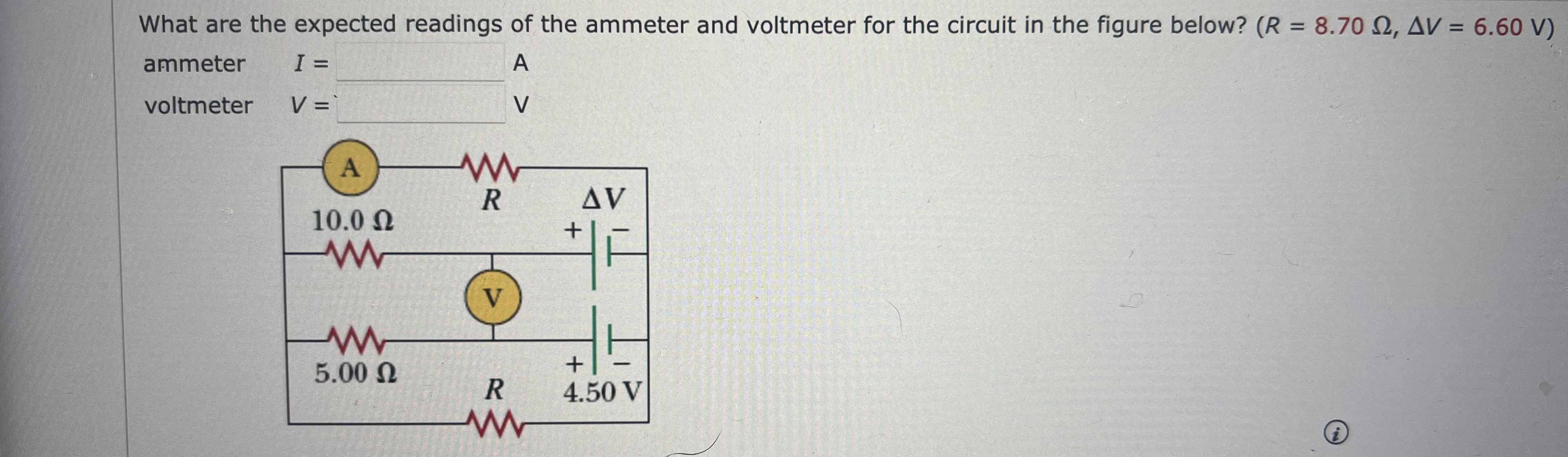 Solved What are the expected readings of ﻿the ammeter and | Chegg.com
