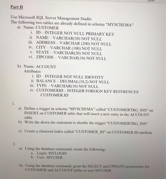 Solved Style Part II Use Microsoft SQL Server Management | Chegg.com