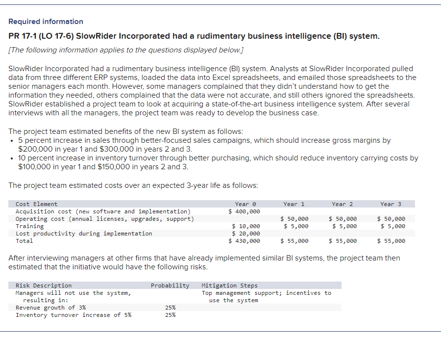 Solved PR 17-1 ﻿Part a: Disregarding the risk, calculate the | Chegg.com