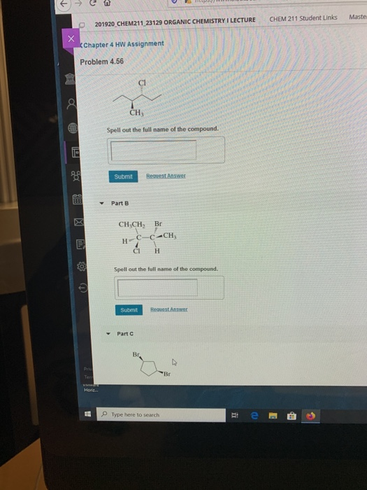 Solved € → CHEM 211 Student Links Maste 201920 CHEM211 23129 | Chegg.com