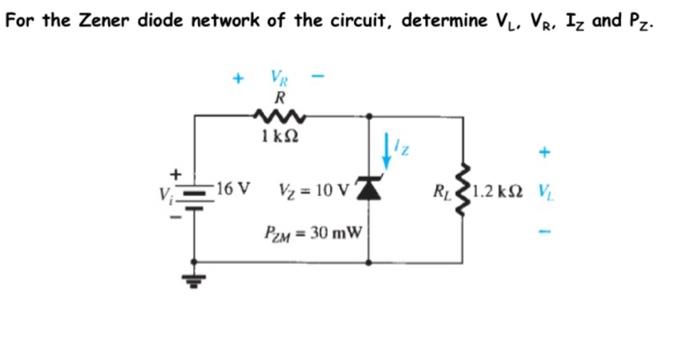 Solved For the Zener diode network of the circuit, determine | Chegg.com