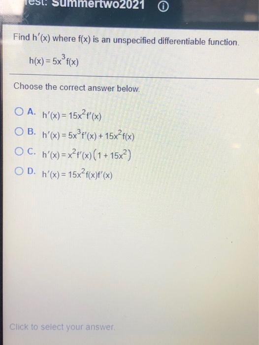Solved immertwo2021 Find h'(x) where f(x) is an unspecified | Chegg.com