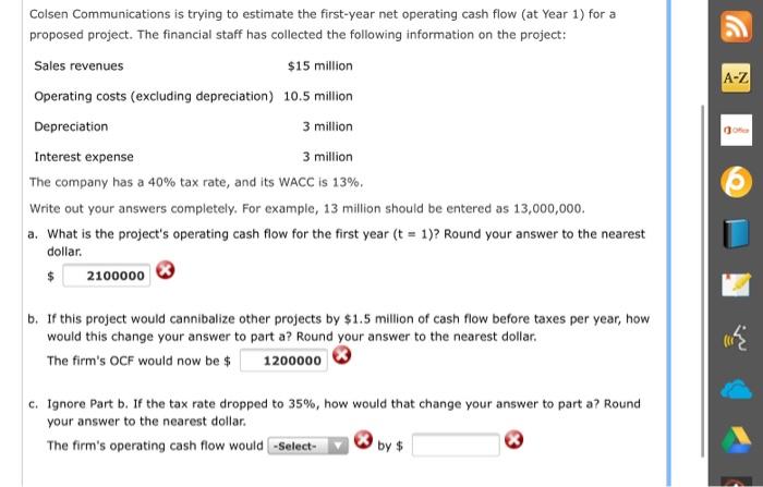 Solved A-Z Colsen Communications is trying to estimate the | Chegg.com