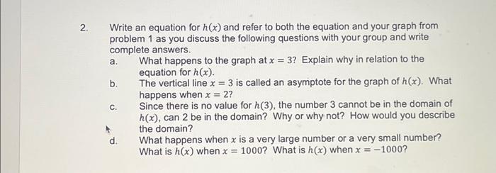 2. Write an equation for h(x) and refer to both the | Chegg.com