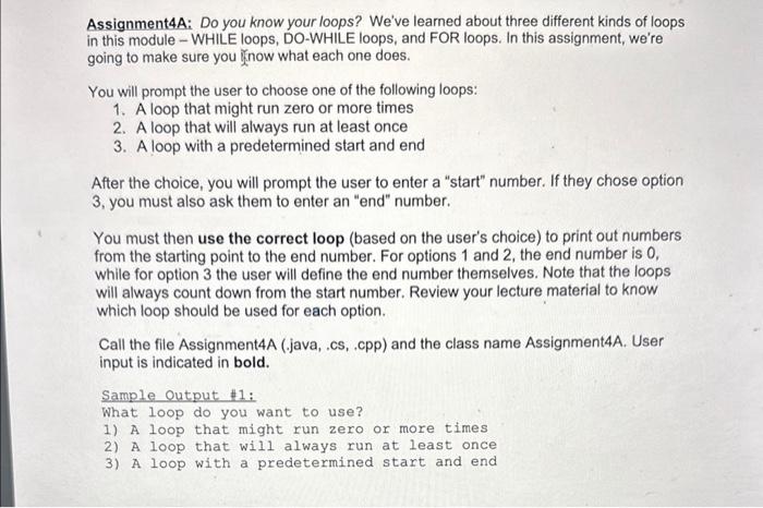 Solved Assignment4A: Do you know your loops? We've learned | Chegg.com