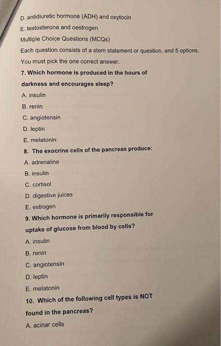 Solved Endocrine assignment 1. Most hormones travel from the | Chegg.com