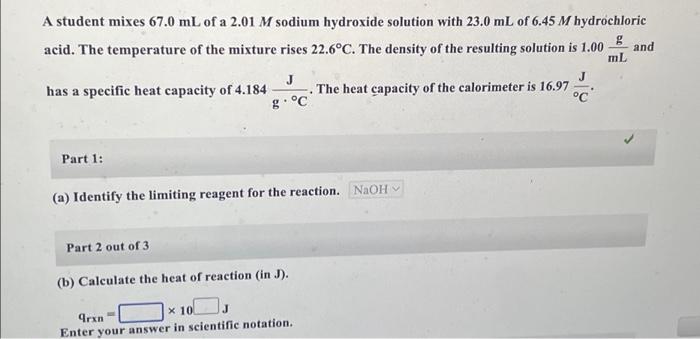 Solved A student mixes 67.0 mL of a 2.01 M sodium hydroxide | Chegg.com
