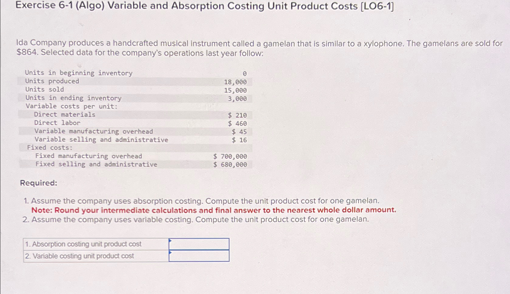 Solved Exercise 6-1 (Algo) ﻿Variable and Absorption Costing | Chegg.com