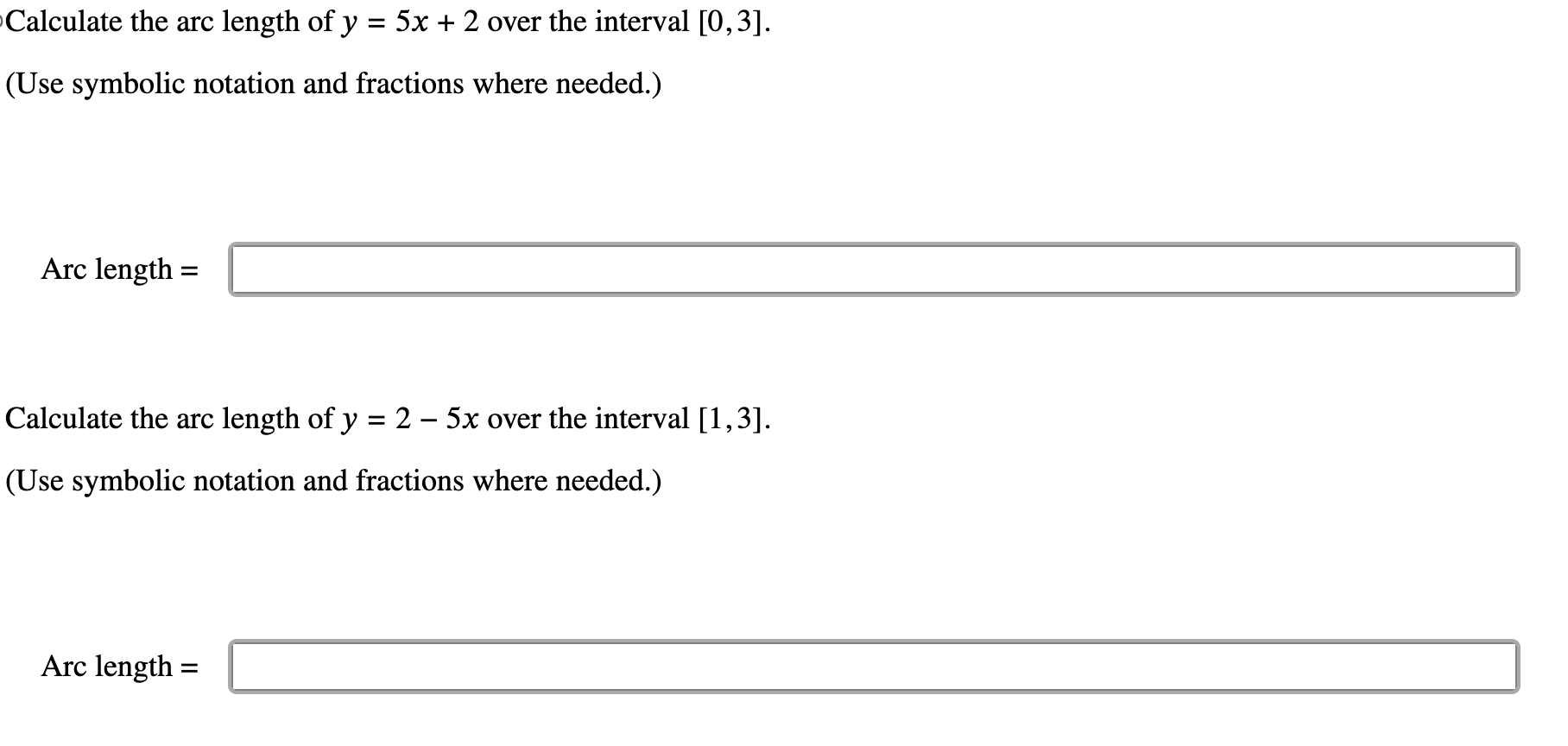 Solved Calculate the arc length of y=5x+2 ﻿over the interval | Chegg.com