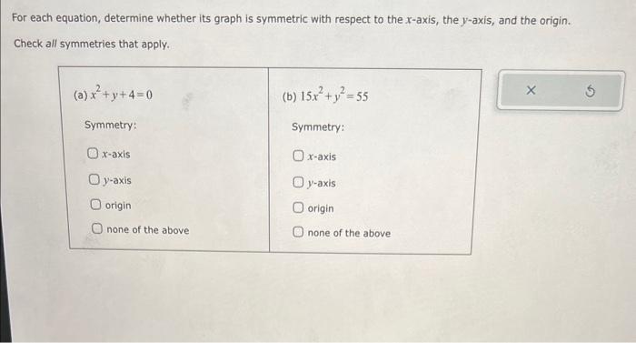 Solved For each equation, determine whether its graph is | Chegg.com