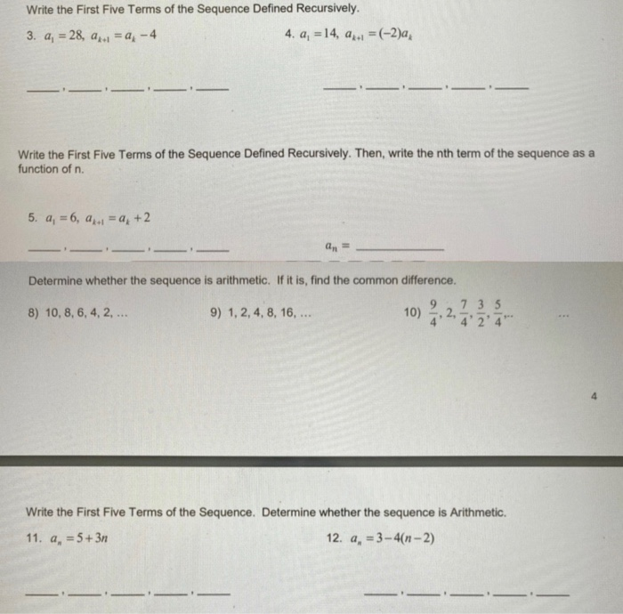 Write the First Five Terms of the Sequence Defined | Chegg.com