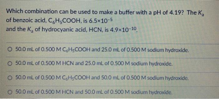 Solved Which combination can be used to make a buffer with a | Chegg.com