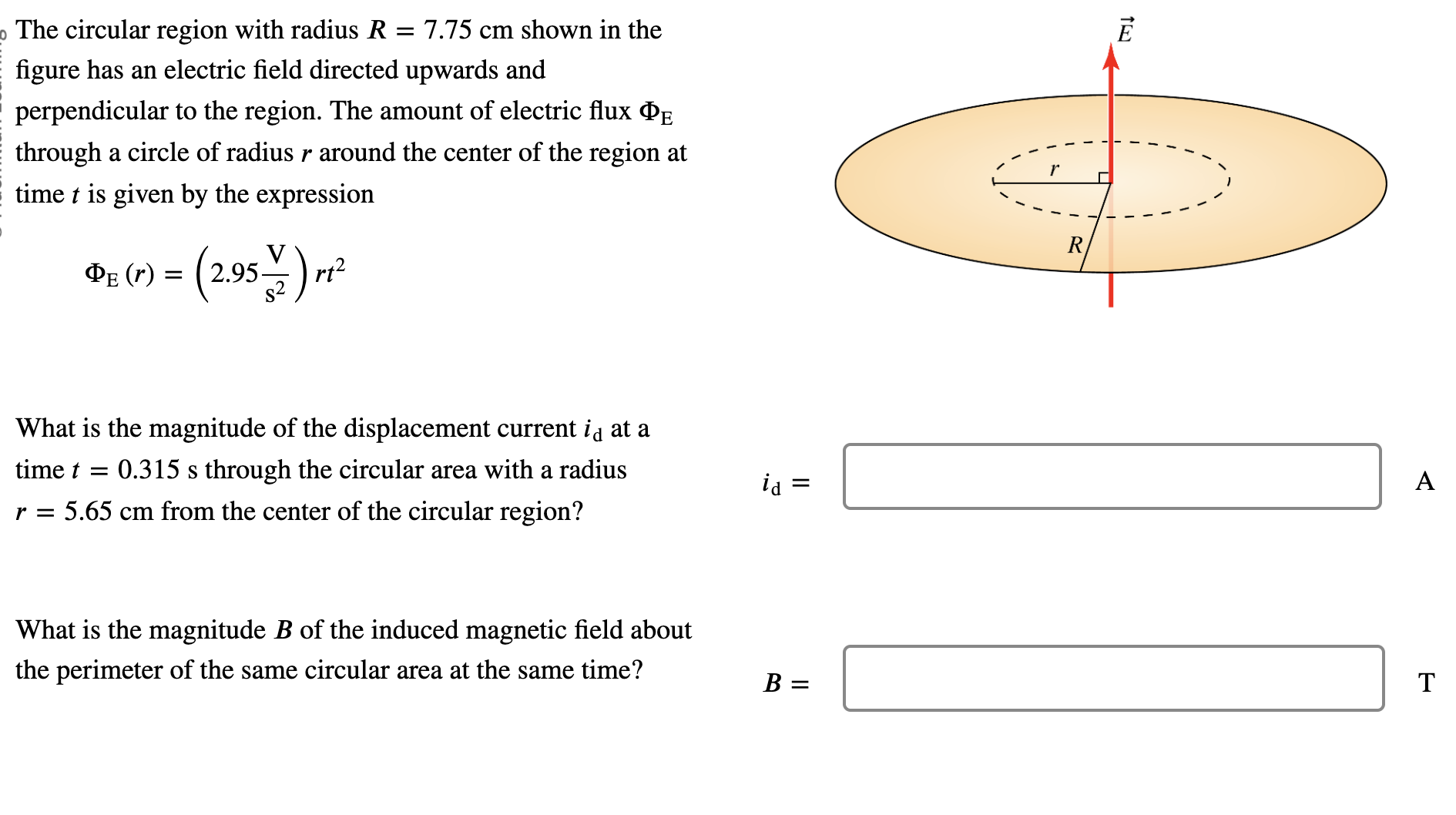 Solved The circular region with radius R=7.75cm ﻿shown in | Chegg.com