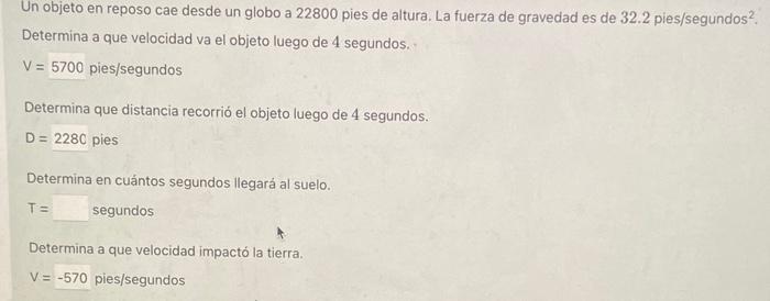 Solved Un objeto en reposo cae desde un globo a 22800 pies | Chegg.com