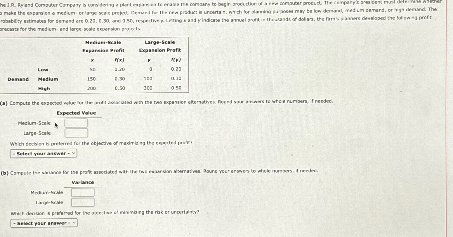 Solved orecasts for the medium- ﻿and large-scale expansion | Chegg.com