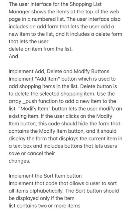 Solved The user interface for the Shopping List Manager | Chegg.com