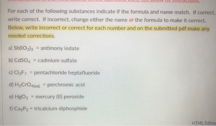 Solved For each of the following substances indicate if the | Chegg.com