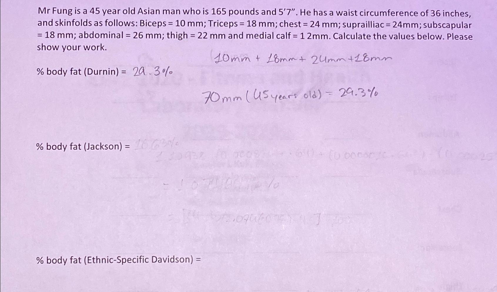 Solved Mr Fung is a 45 ﻿year old Asian man who is 165 | Chegg.com