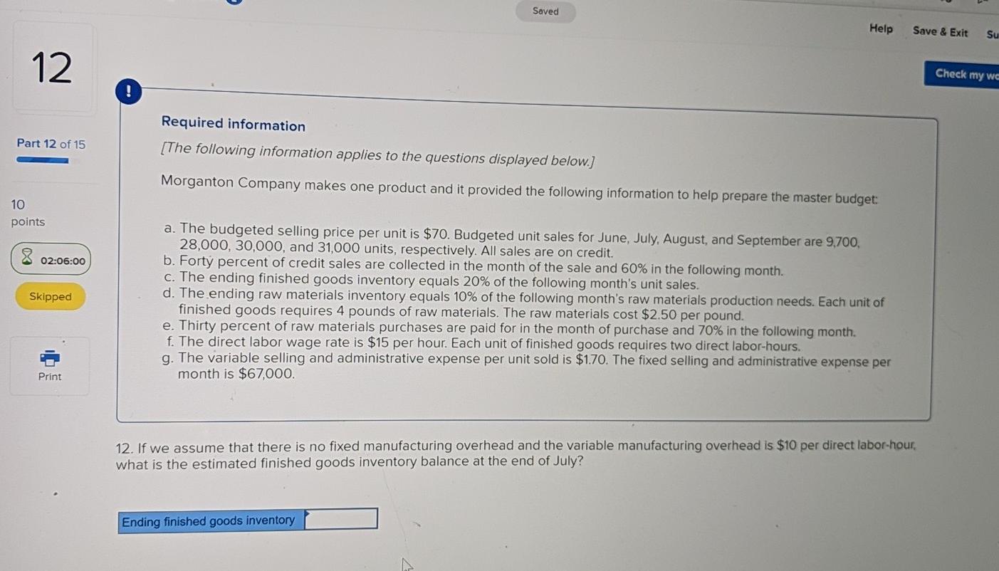 Solved Saved Help Save & Exit Su 12 Check my wc ! Required | Chegg.com