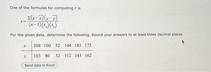 Solved One of the formulas for computing r is Σ(x-x)(y-y) | Chegg.com