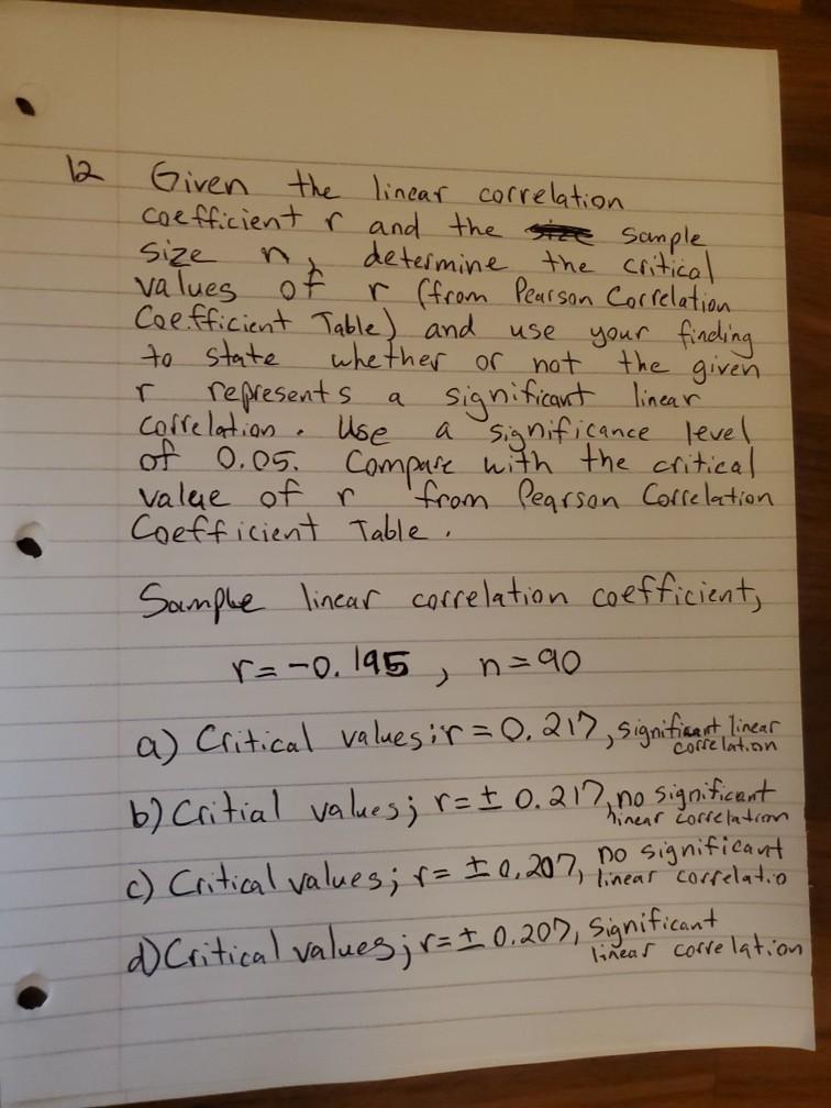 Solved use Given the linear correlation coefficient r and | Chegg.com