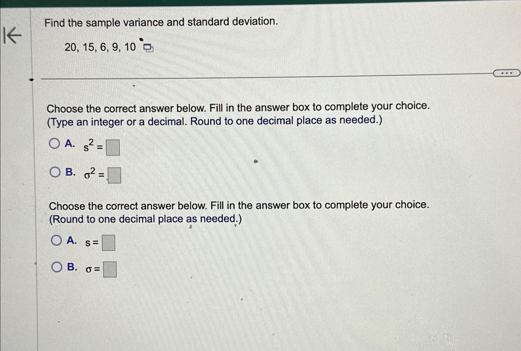 Solved Find the sample variance and standard | Chegg.com