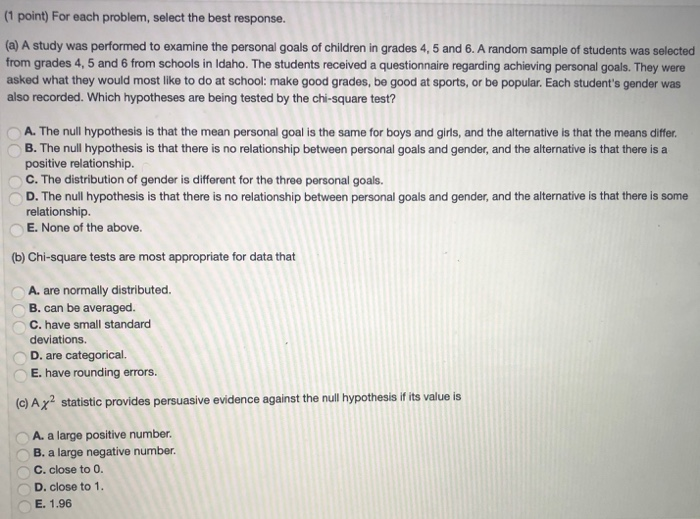 Solved (1 point) For each problem, select the best response. | Chegg.com