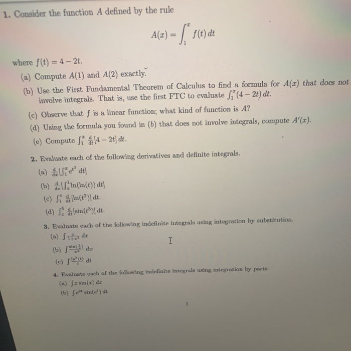 Solved 1. Consider the function A defined by the rule | Chegg.com
