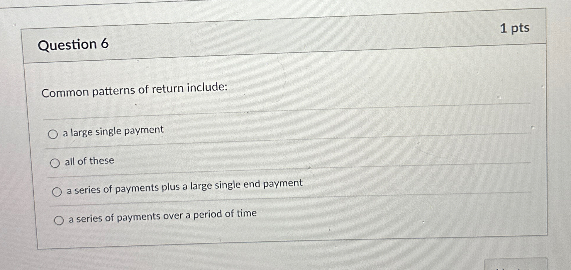 Solved Question 61 ﻿ptsCommon patterns of return include:a | Chegg.com