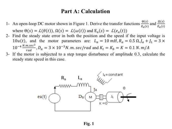 Solved Part A: Calculation N(s) Ea(s) (s) 1- An open-loop DC | Chegg.com