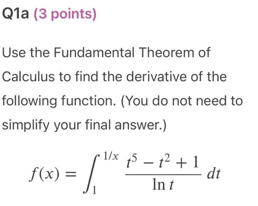Solved Q1a (3 points) Use the Fundamental Theorem of | Chegg.com