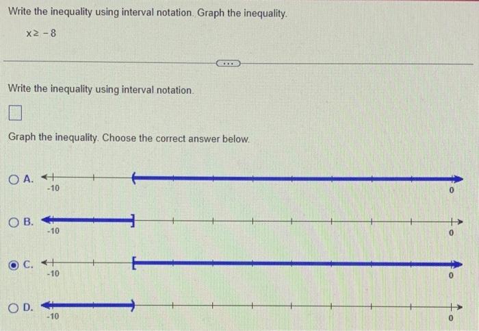 Solved Write the inequality using interval notation. Graph | Chegg.com