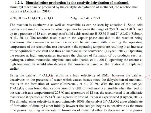 Solved 1.2.1. Dimethyl ether production by the catalytic | Chegg.com