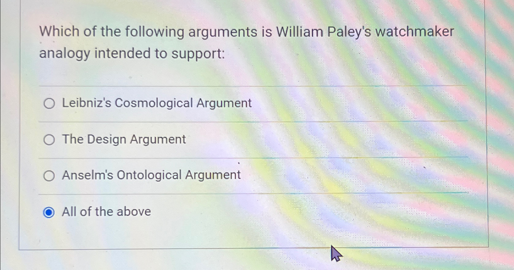 Solved Which of the following arguments is William Paley's | Chegg.com