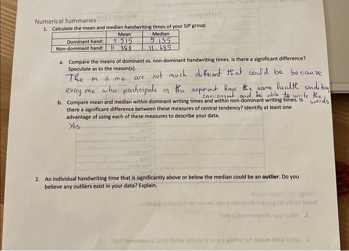 Solved Numerical Summaries 1. Calculate the mean and median | Chegg.com